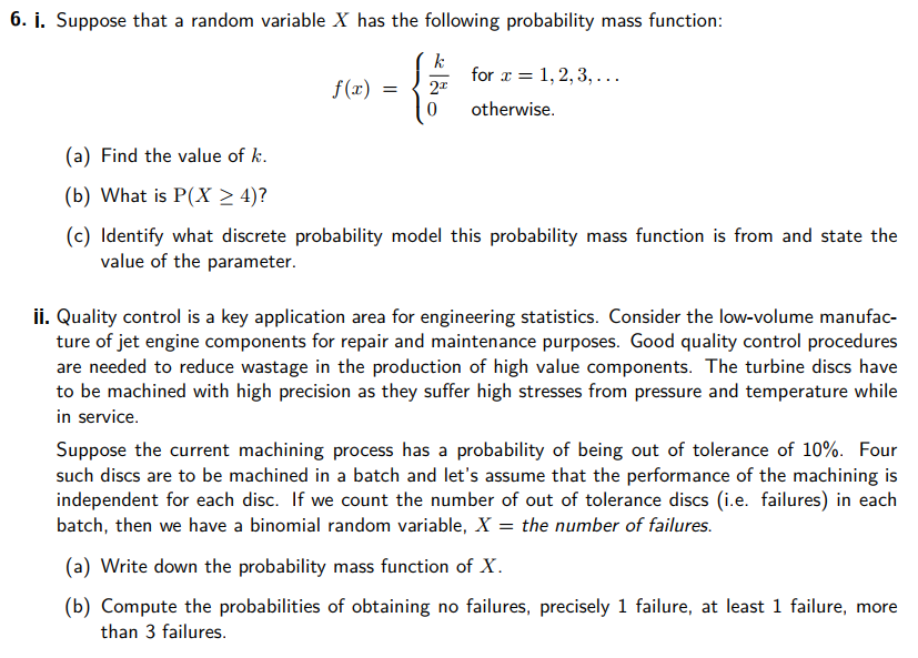 Solved 6. i. Suppose that a random variable X has the | Chegg.com