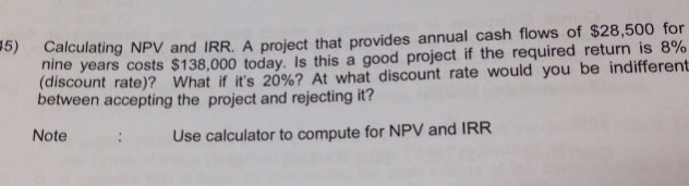 Solved Calculating NPV and IRR. A project that provides | Chegg.com