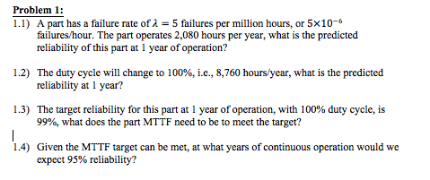 Solved A part has a failure rate of lambda = 5 failures per | Chegg.com