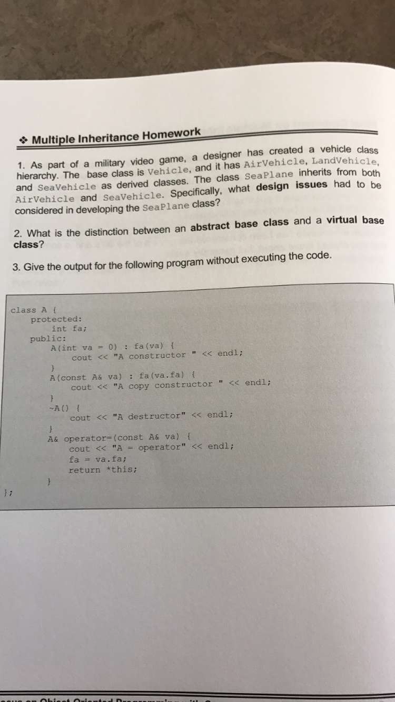 Solved Multiple Inheritance Homework 1. As part of a | Chegg.com