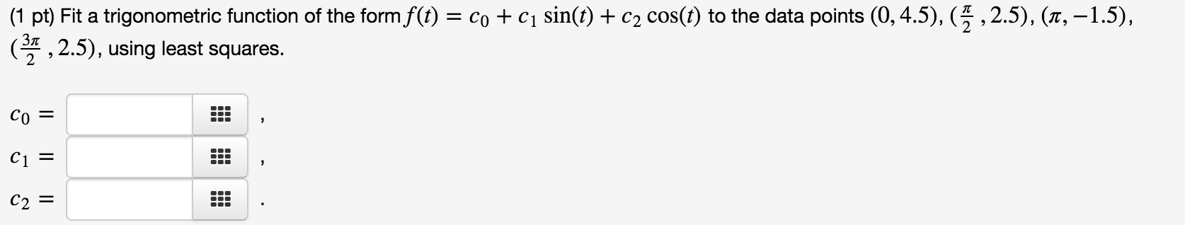 Solved Fit a trigonometric function of the form f(t) = c0 + | Chegg.com