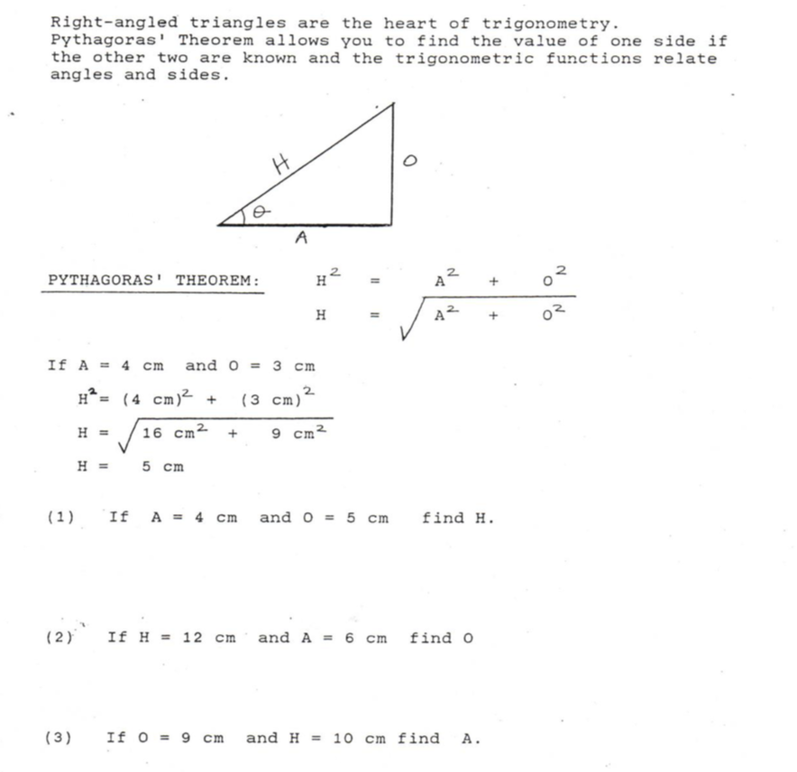 Solved Right Angled Triangles Are The Heart Of Trigonometry Chegg