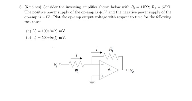 Solved 6. (5 points) Consider the inverting amplifier shown | Chegg.com