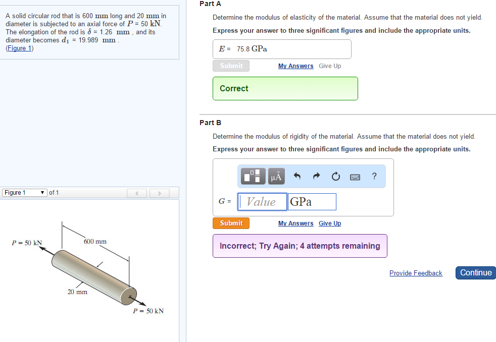 Solved A solid circular rod that is 600 mm long and 20 mm in | Chegg.com