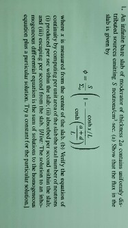 Solved An infinite bare slab of moderator of thickness 2a | Chegg.com