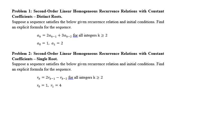 Solved Second Order Linear Homogeneous Recurrence Relations