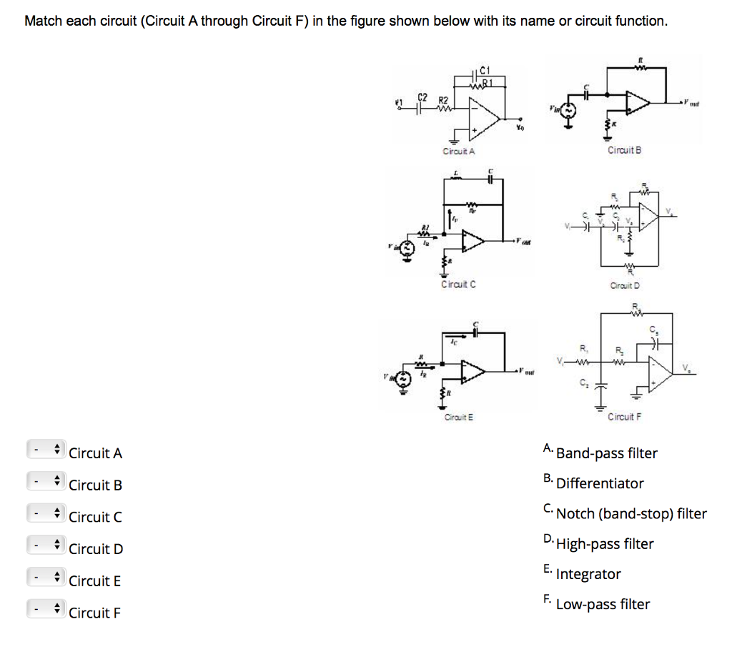 Solved Match each circuit (Circuit A through Circuit F) in | Chegg.com