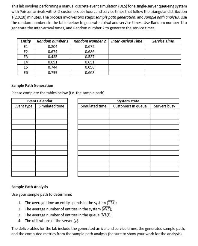 This lab involves performing a manual discrete event | Chegg.com