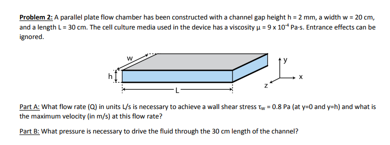 Solved Problem 2:A parallel plate flow chamber has been | Chegg.com