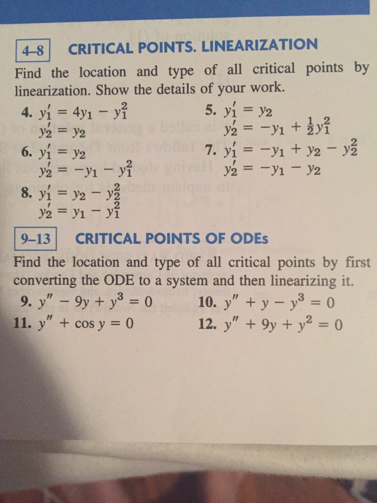 Solved 4 8 Critical Points Linearization Find The Location