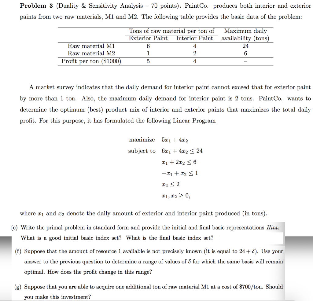 Problem 3 (Duality & Sensitivity Analysis - 70 | Chegg.com