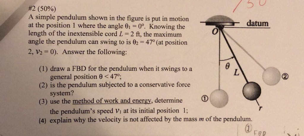 Solved #2 (50%) A simple pendulum shown in the figure is put | Chegg.com