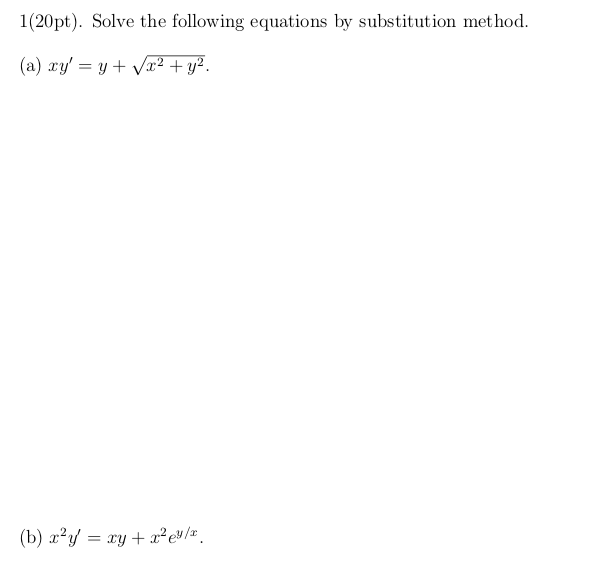 Solved 1(20pt). Solve the following equations by | Chegg.com