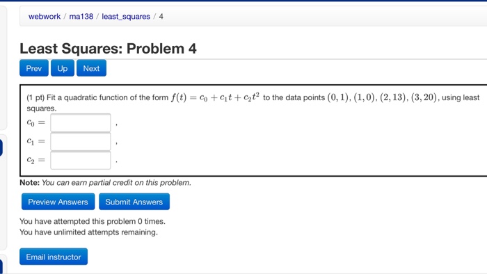 Solved Least Squares: Problem 4 Fit a quadratic function of | Chegg.com