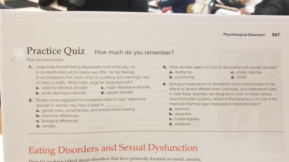 Solved Psychological Disorders 567 Practice Quiz How much do | Chegg.com