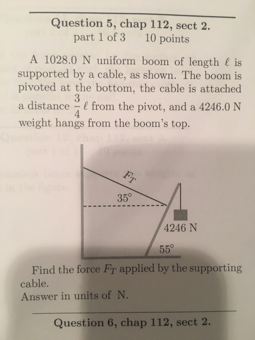 Solved A 1028.0 N uniform boom of length l is supported by a | Chegg.com