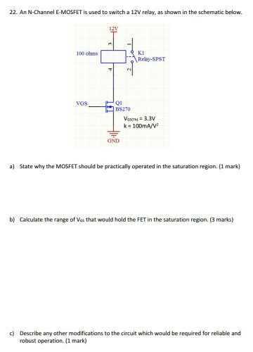 Solved An N-Channel E-MOSFET is used to switch a 12V relay, | Chegg.com