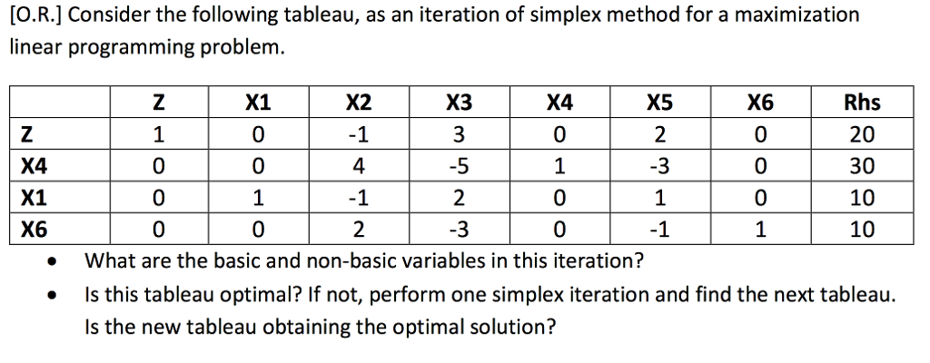 Solved Or Consider The Following Tableau As An 