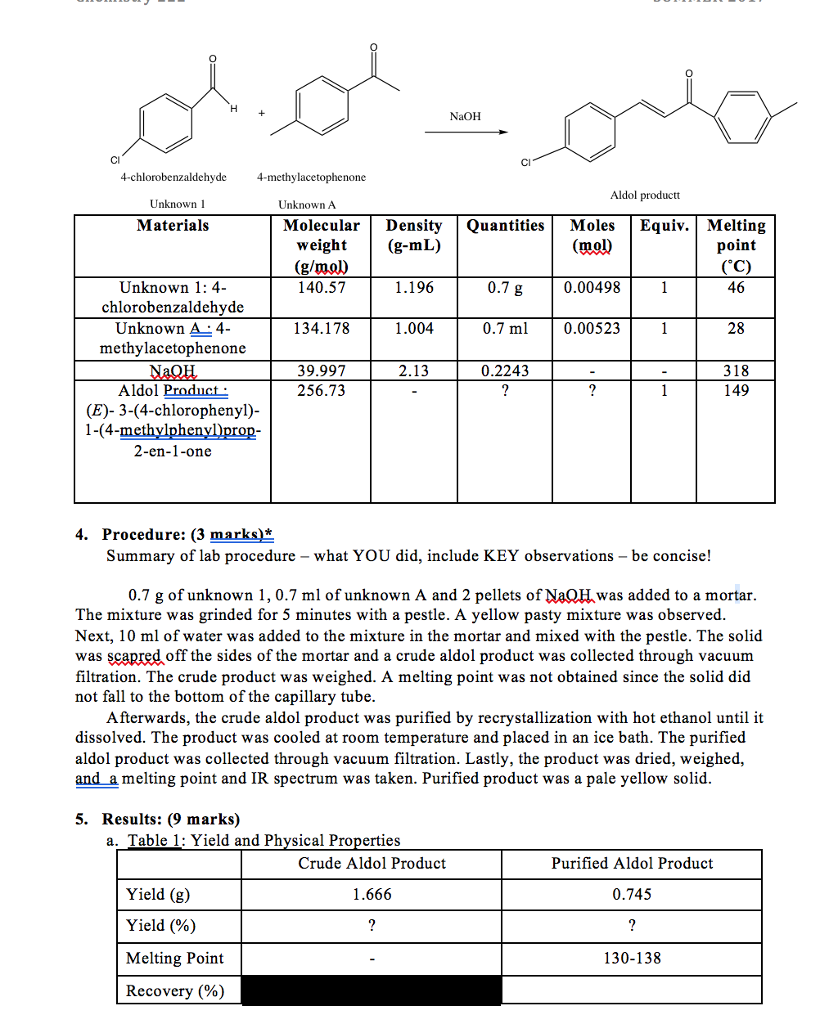 Solved NaOH 4-chlorobenzaldehyde 4-methylacetophenone Aldol | Chegg.com