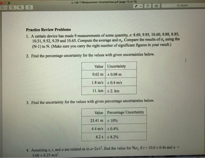 Solved Lab 1 Measurement uncertaintie pdf (page 13 of 13) Q | Chegg.com