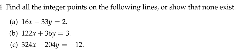 Solved Find all the integer points on the following lines, | Chegg.com