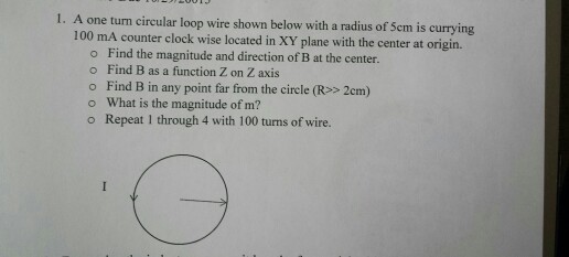 Solved 1. A one turn circular loop wire shown below with a | Chegg.com