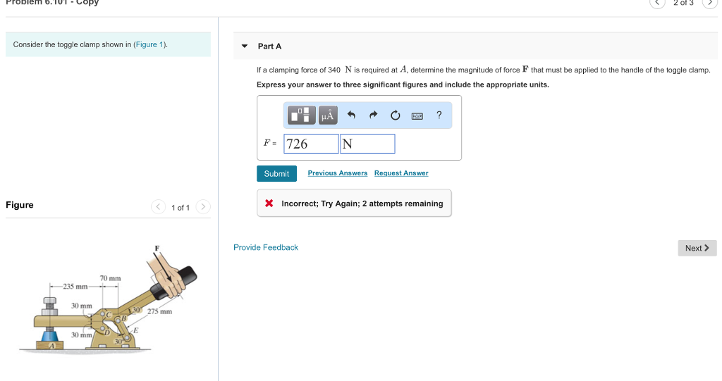 Solved Problem o. " ??? 2 of 3 Consider the toggle clamp | Chegg.com