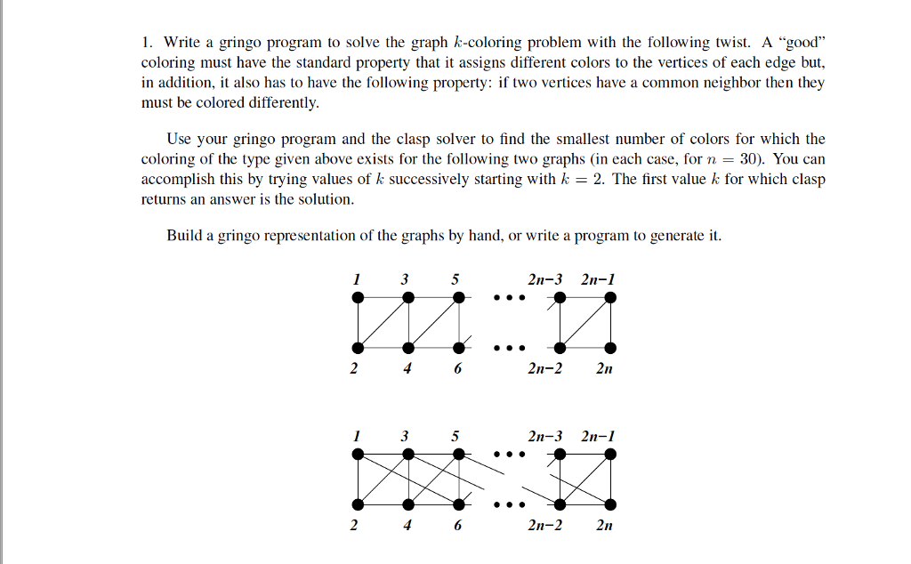 1. Write a gringo program to solve the graph | Chegg.com