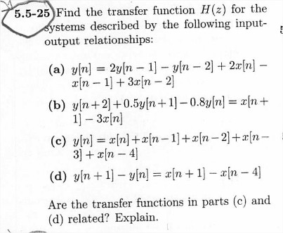 Solved 5.5-25 Find the transfer function H(z) for the stems | Chegg.com