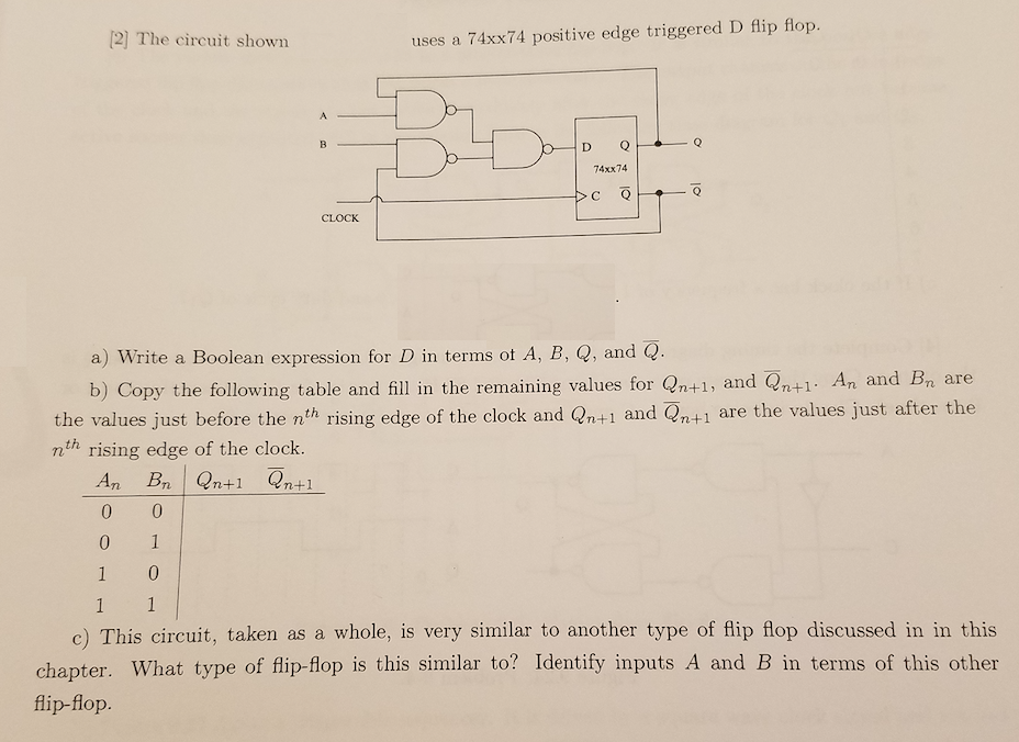 Solved [2] The circuit shown uses a 74xx74 positive edge | Chegg.com
