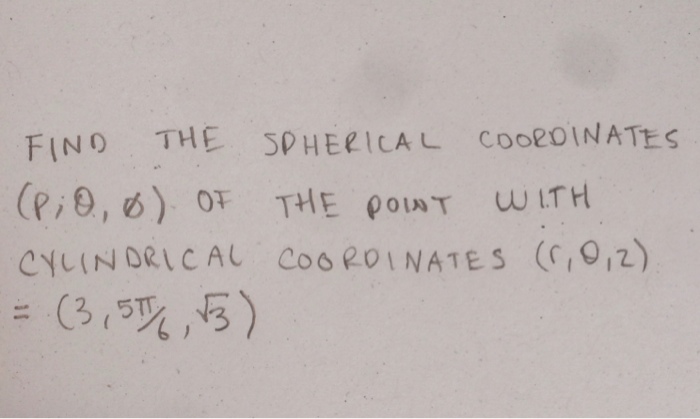 Solved Find the spherical coordinates (P,theta,phi) of the | Chegg.com