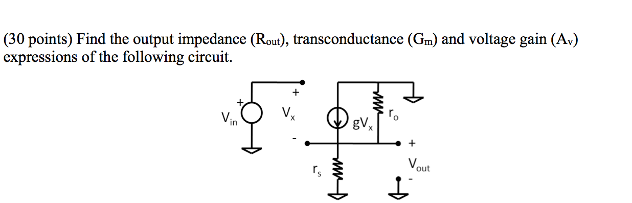Solved Find the output impedance (Rout), transconductance | Chegg.com