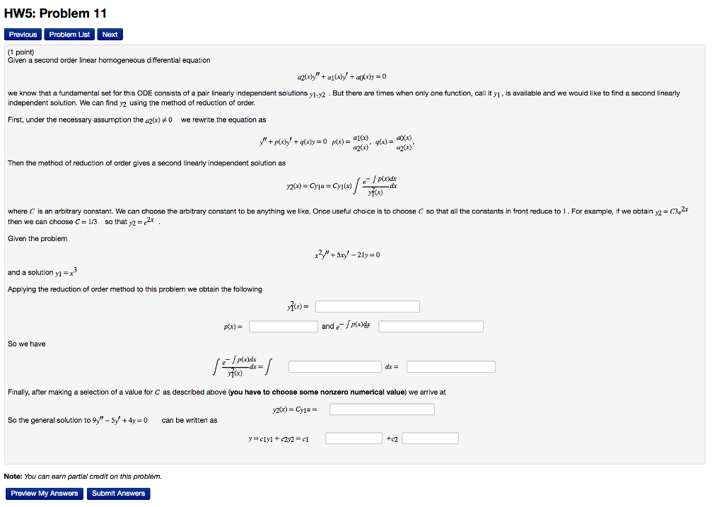 Solved HW5: Problem 11 PreviouS Problem List Next (1 point) | Chegg.com