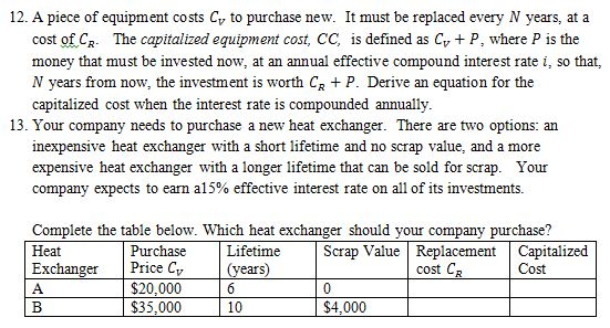 Solved A piece of equipment costs Cv to purchase new. It | Chegg.com
