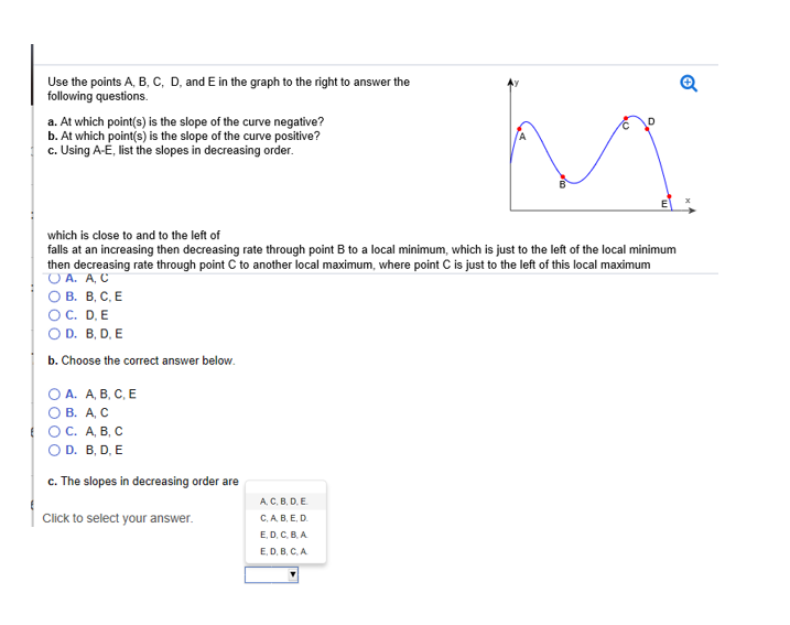 Solved Use the points A, B, C, D, and E in the graph to the | Chegg.com