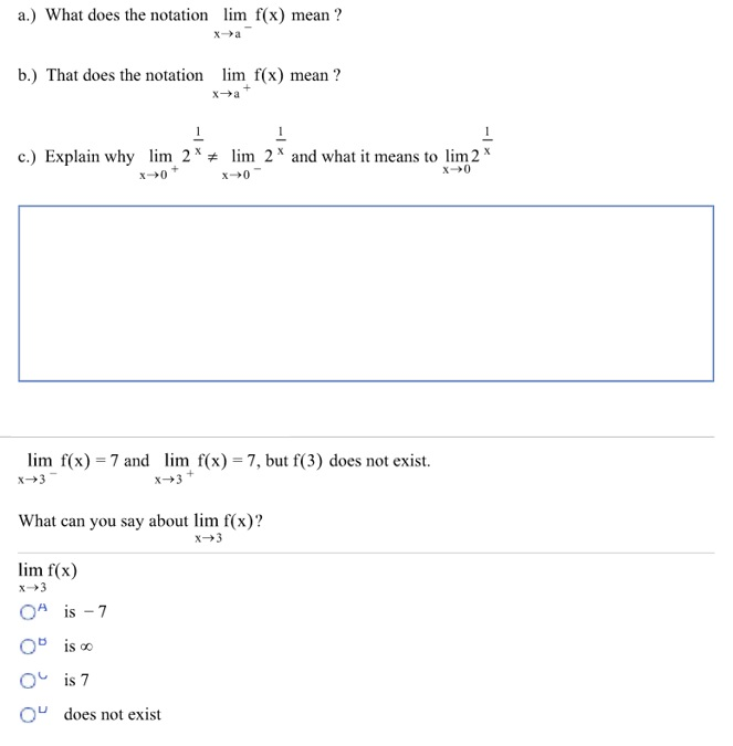 Solved What does the notation lim xrightarrowf(x) mean ? | Chegg.com