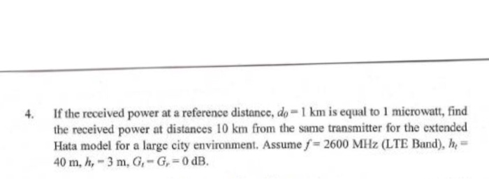 Solved If the received power at a reference distance. d_0 = | Chegg.com