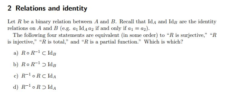 Solved 2 Relations and identity Let R be a binary relation | Chegg.com