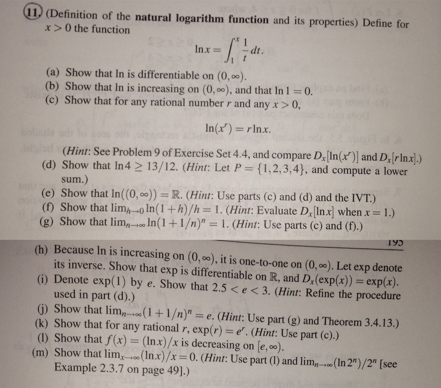Solved (Definition of the natural logarithm function and its | Chegg.com
