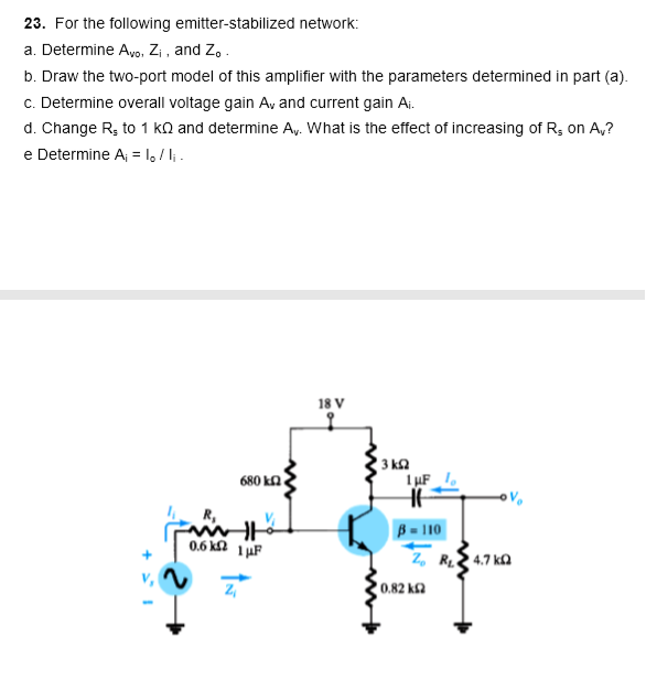 Solved 23. For the following emitter-stabilized network: a. | Chegg.com