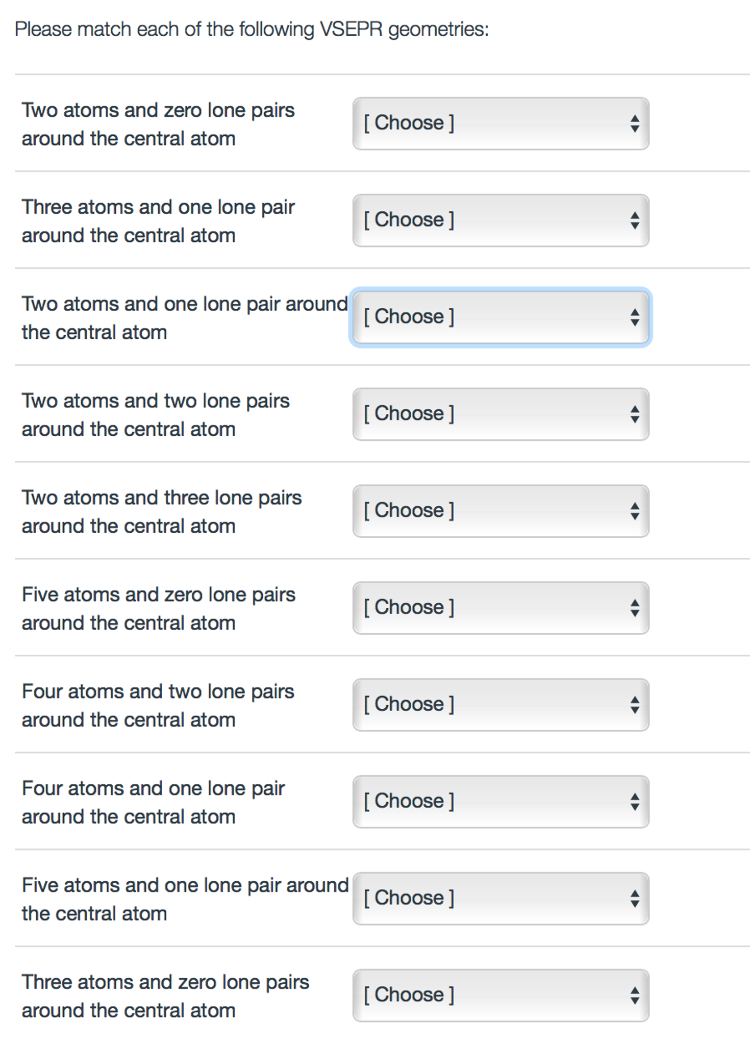 Solved Please match each of the following VSEPR geometries: | Chegg.com