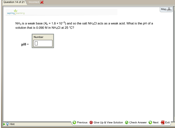 Solved NH3 is a weak base (Kb = 1.8 × 10–5) and so the salt | Chegg.com