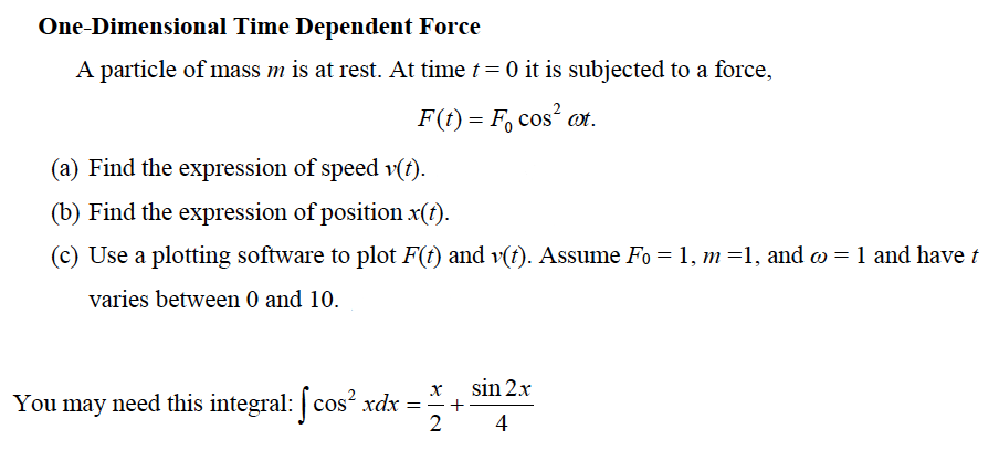 Solved One Dimensional Time Dependent Force A particle of | Chegg.com