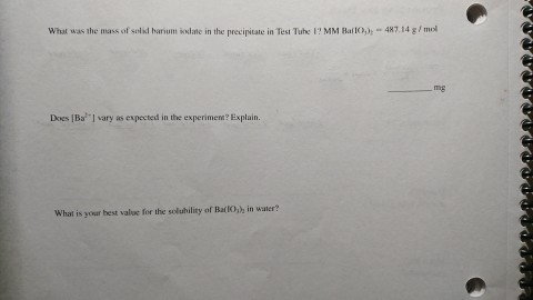 Solved Experiment 26 Data and calculations: The Solubility | Chegg.com