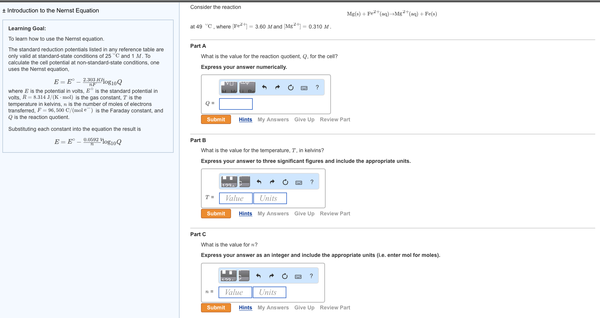 What is the value for the reaction quotient, Q, for | Chegg.com