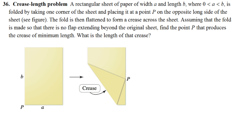 Solved 36. Crease-length problem A rectangular sheet of | Chegg.com