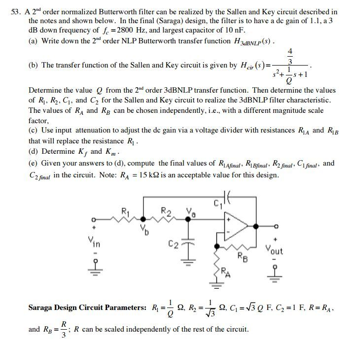 53. A 2nd order normalized Butterworth filter can be | Chegg.com