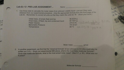 Solved Lab-Ex 12 PRE-LAB ASSIGNMENT...Name 1 Use these data | Chegg.com