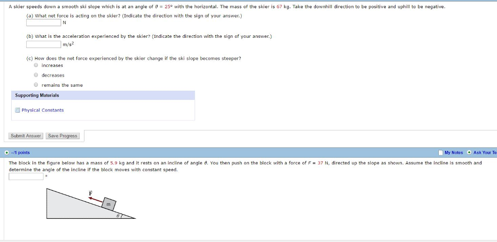Solved A skier speeds down a smooth ski slope which is at an | Chegg.com