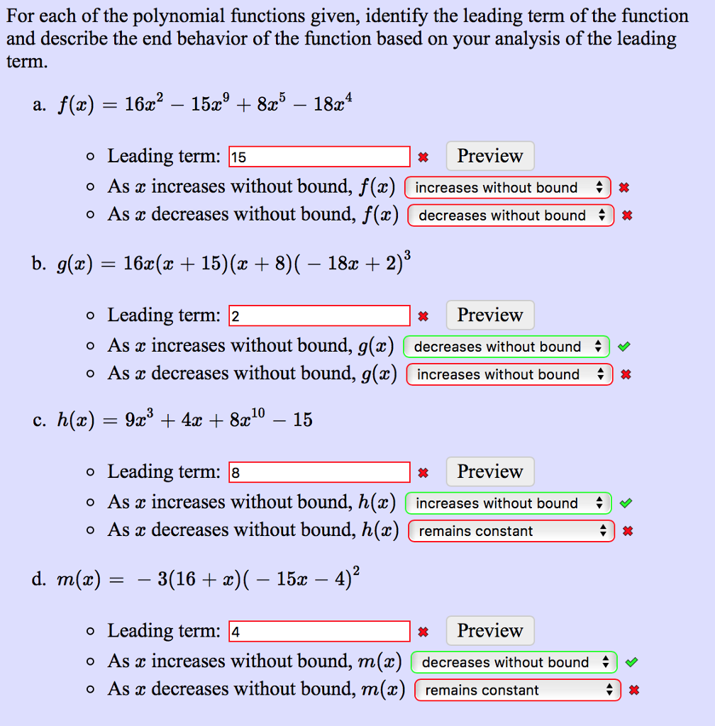 Solved For each of the polynomial functions given, identify | Chegg.com